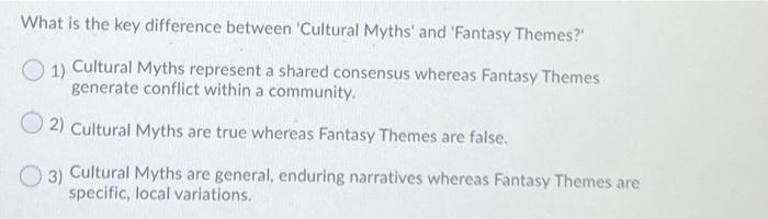 Solved What is the key difference between 'Cultural Myths' | Chegg.com