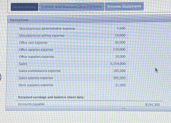 Solved Labels and Amount Descriptions Income StatementNote | Chegg.com