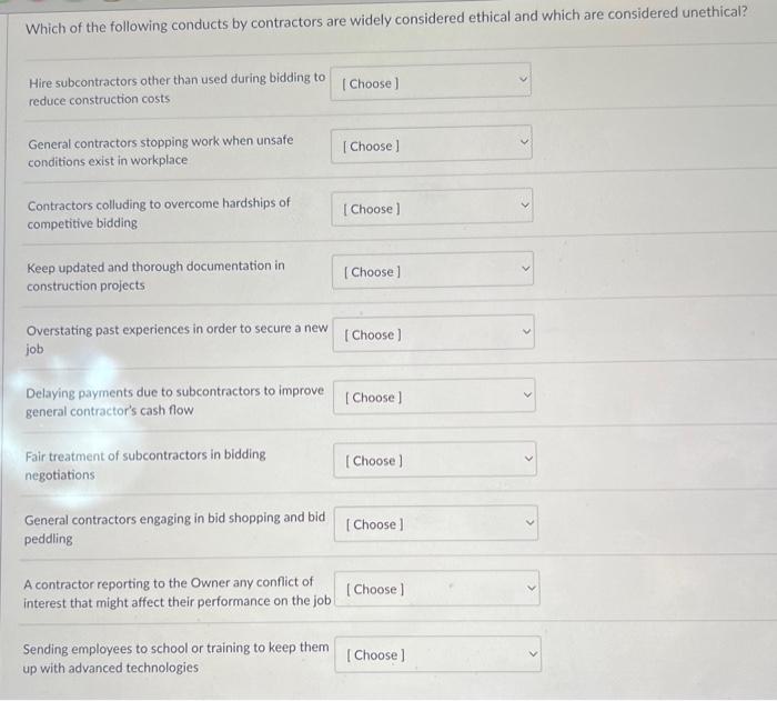 Solved Which of the following conducts by contractors are | Chegg.com