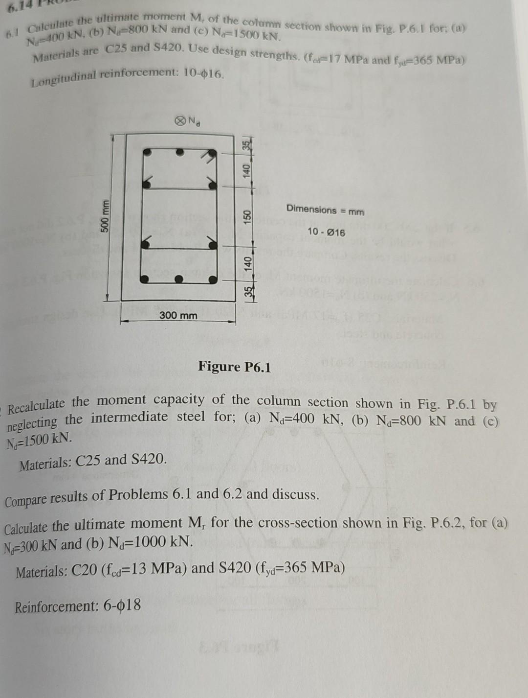 Solved 6.1 Calculate the ultimate moment M, of the column | Chegg.com