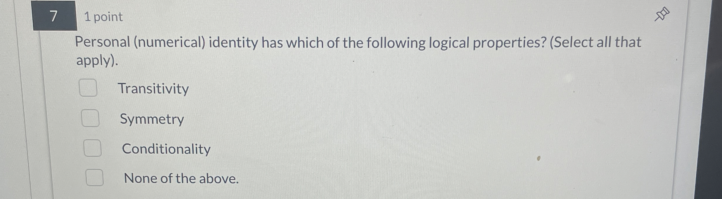Solved 71 ﻿pointPersonal (numerical) ﻿identity has which of | Chegg.com
