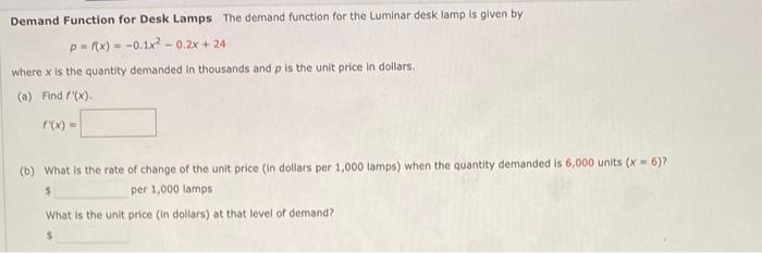 Solved Demand Function for Desk Lamps The demand function | Chegg.com