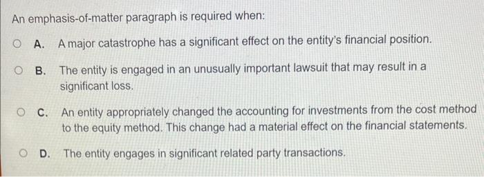 Solved An emphasis-of-matter paragraph is required when: A. | Chegg.com