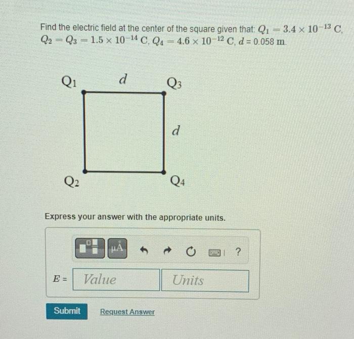 Solved Find the electric field at the center of the square | Chegg.com