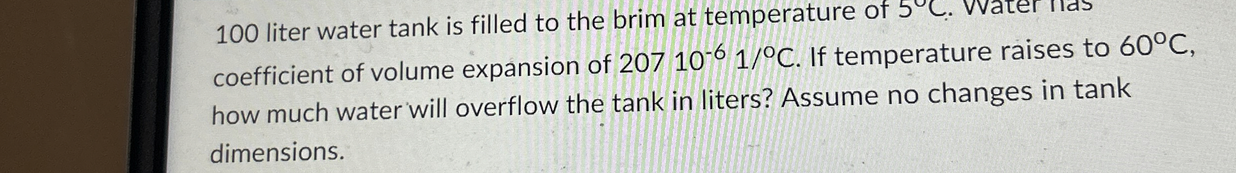 100 ﻿liter water tank is filled to the brim at | Chegg.com