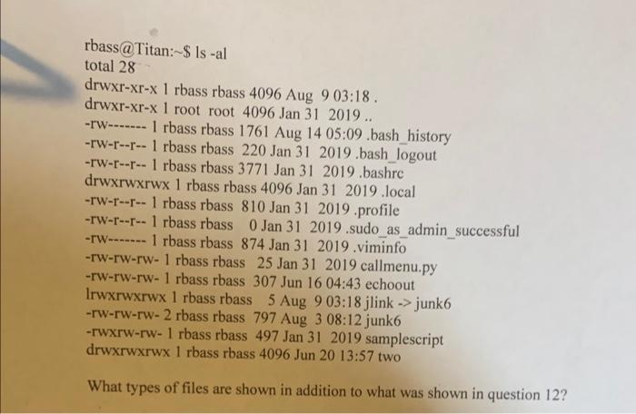Solved rbass@Titan: \$ Is -al total 28 drwxr-xr-x 1 rbass | Chegg.com