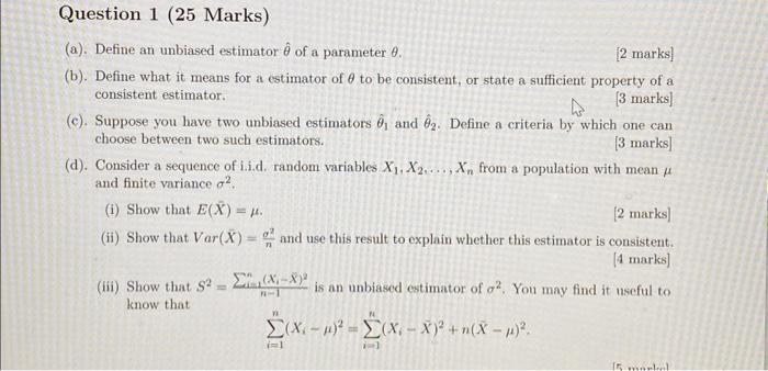 Solved (a). Define an unbiased estimator θ^ of a parameter | Chegg.com