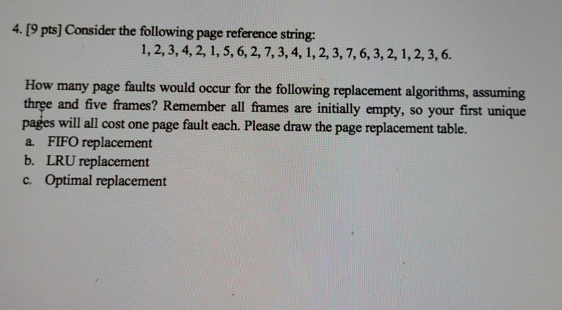 Solved 4. [9 pts] Consider the following page reference | Chegg.com