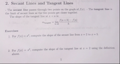 Solved Secant Lines and Tangent LinesThe secant line passes | Chegg.com