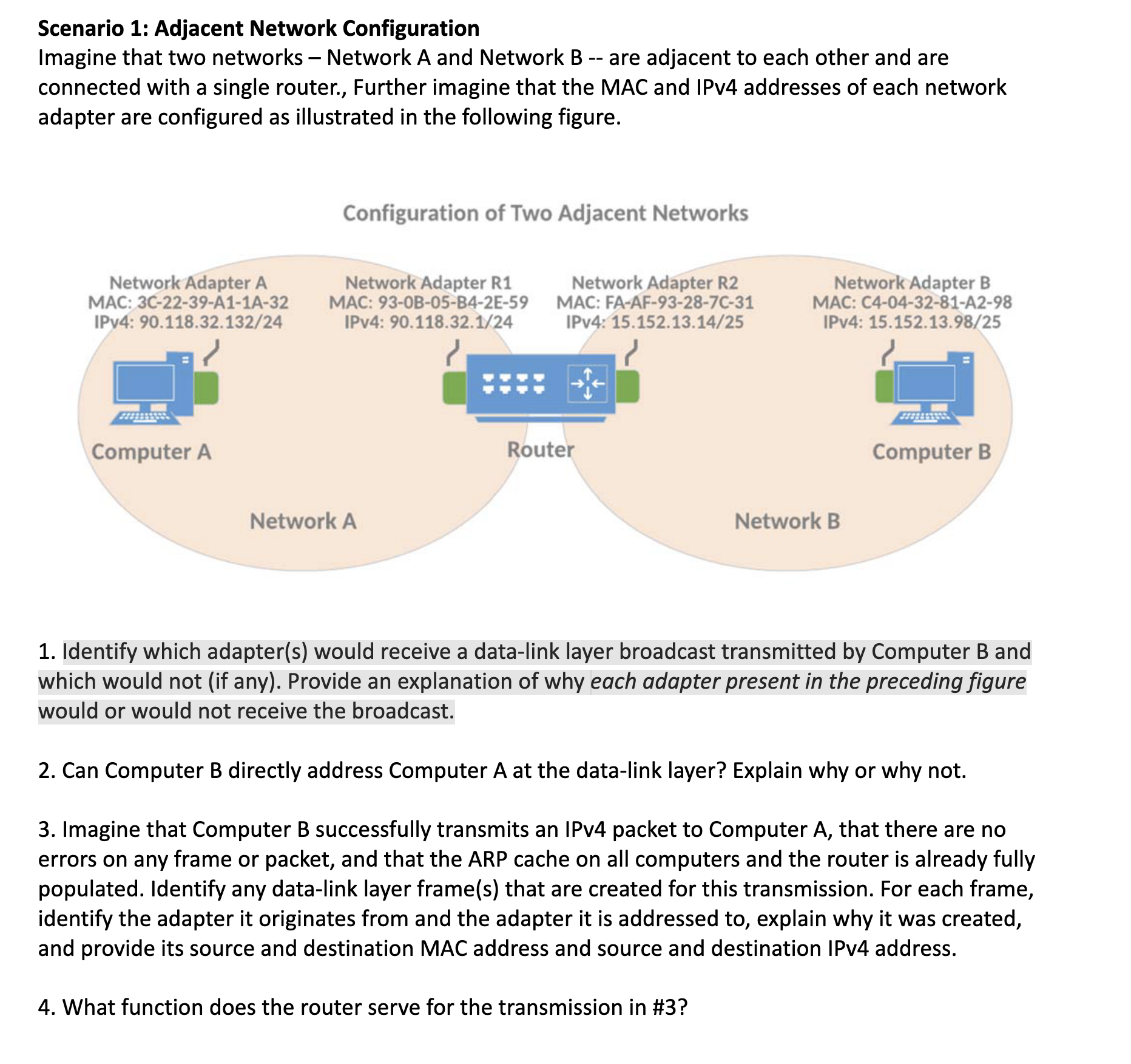 Solved Scenario 1: Adjacent Network ConfigurationImagine | Chegg.com