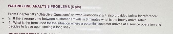 Solved WAITING LINE ANALYSIS PROBLEMS (5 pts) From Chapter | Chegg.com