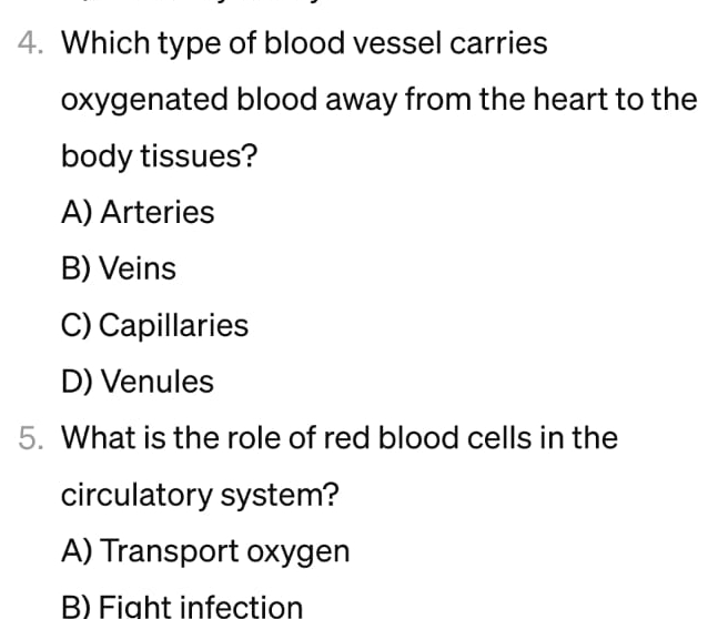 Solved Which type of blood vessel carries oxygenated blood | Chegg.com