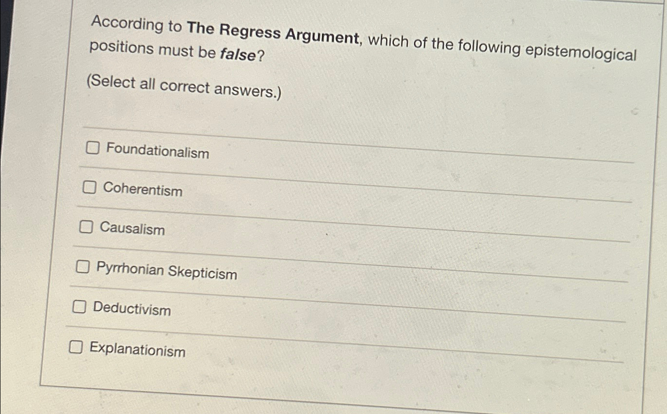 According to The Regress Argument, which of the | Chegg.com