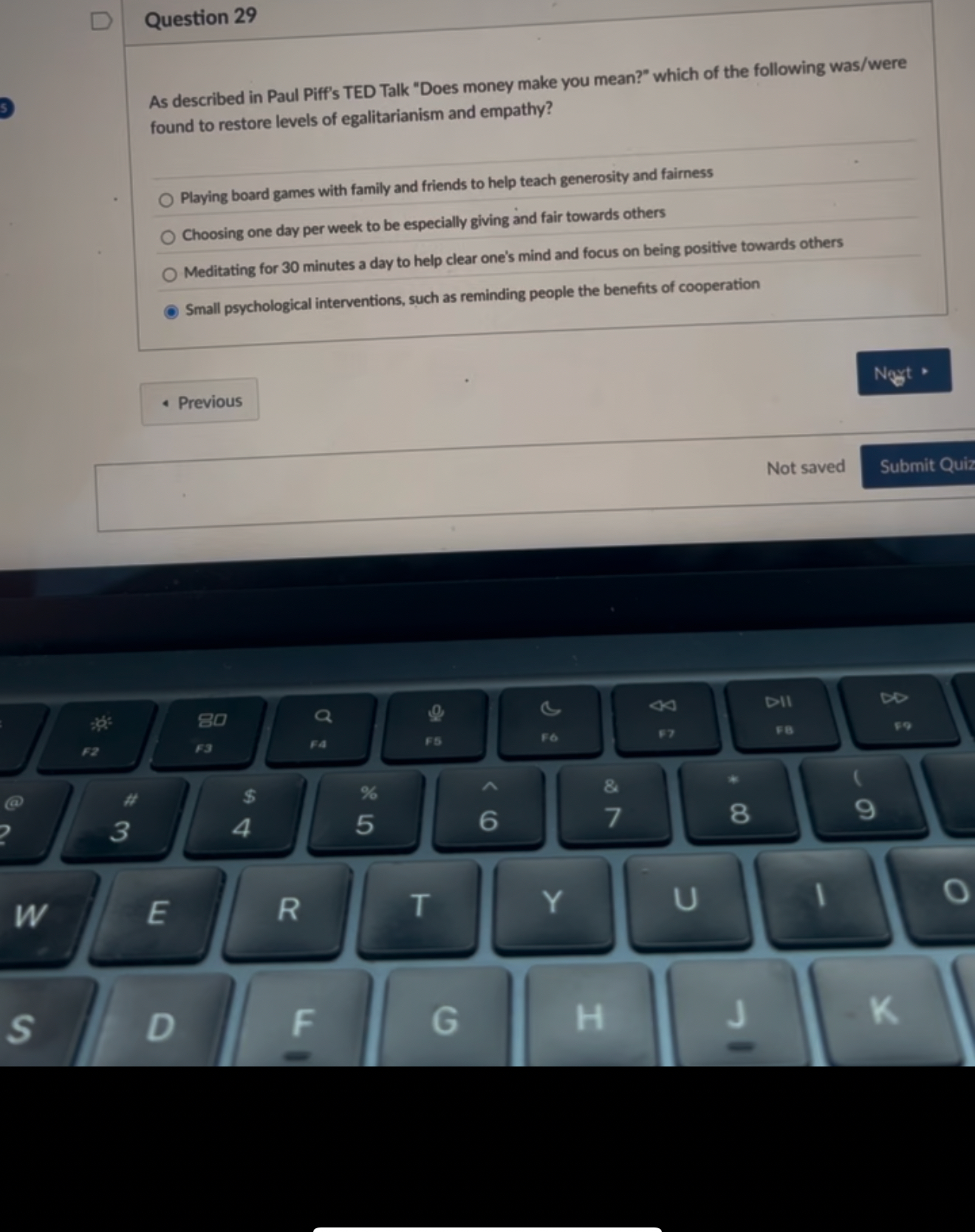 Solved Question 29As described in Paul Piff's TED Talk "Does | Chegg.com