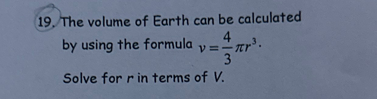 Solved The volume of Earth can be calculated by using the | Chegg.com