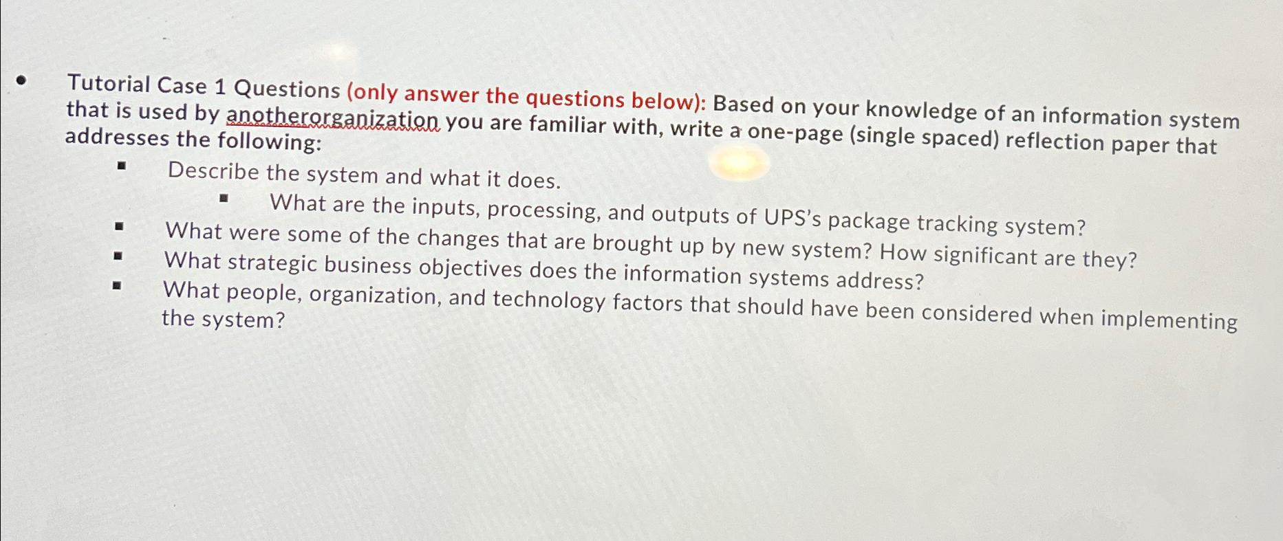 Solved Tutorial Case 1 ﻿Questions (only answer the questions | Chegg.com