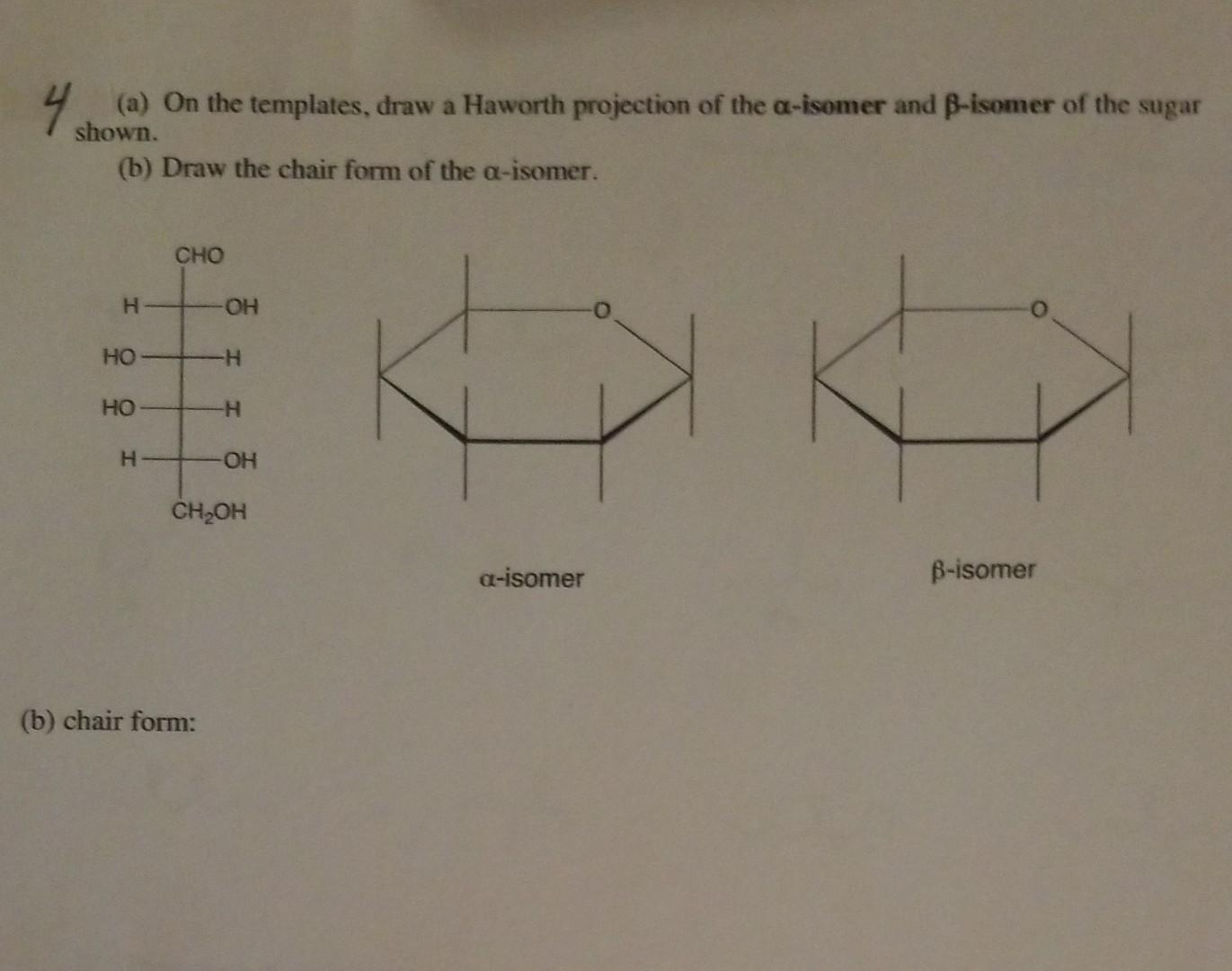 Solved 4 (a) On the templates, draw a Haworth projection of | Chegg.com