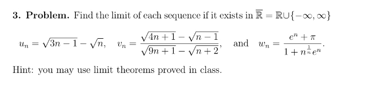 Solved Problem. Find the limit of each sequence if it exists | Chegg.com