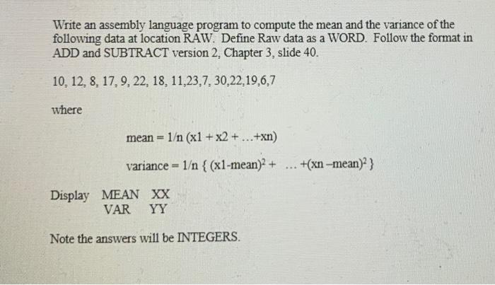 Solved Write an assembly language program to compute the | Chegg.com Solved Write an assembly language program to compute the | Chegg.com