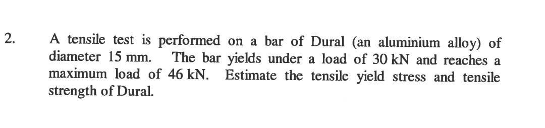 Solved A tensile test is performed on a bar of Dural (an | Chegg.com