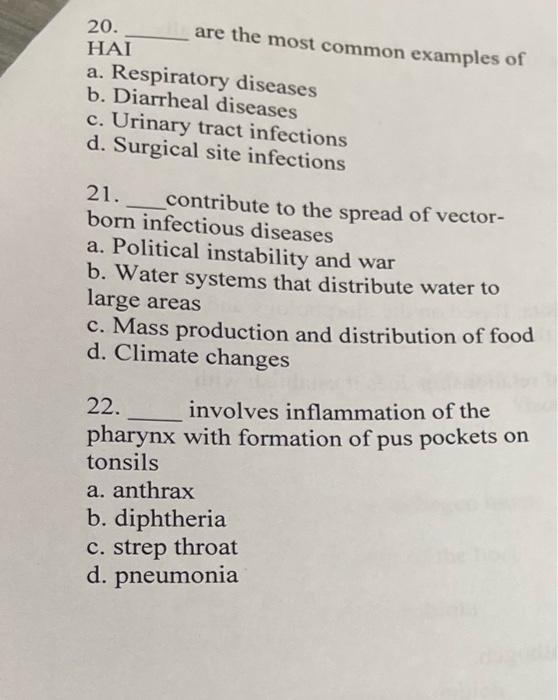 Solved 20. HAI are the most common examples of a. | Chegg.com