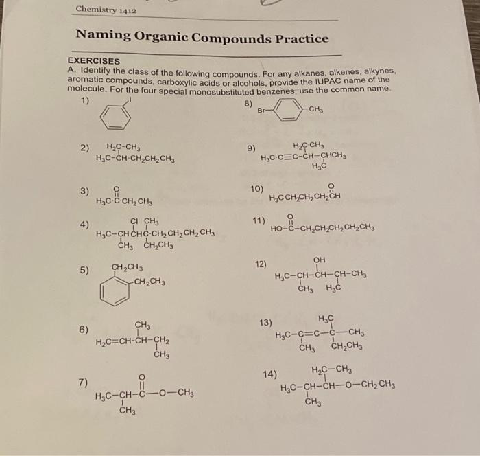 Solved Naming Organic Compounds Practice EXERCISES A. | Chegg.com