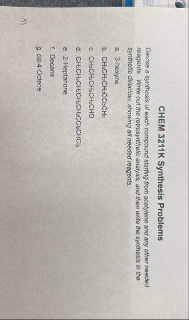 CHEM 3211K Synthesis ProblemsDevise a synthesis of | Chegg.com