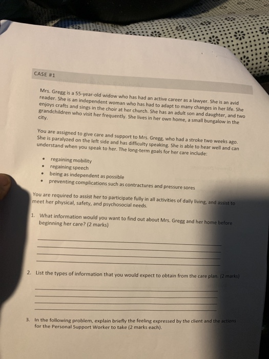Solved CASE #1 Mrs. Gregg is a 55-year-old widow who has had | Chegg.com
