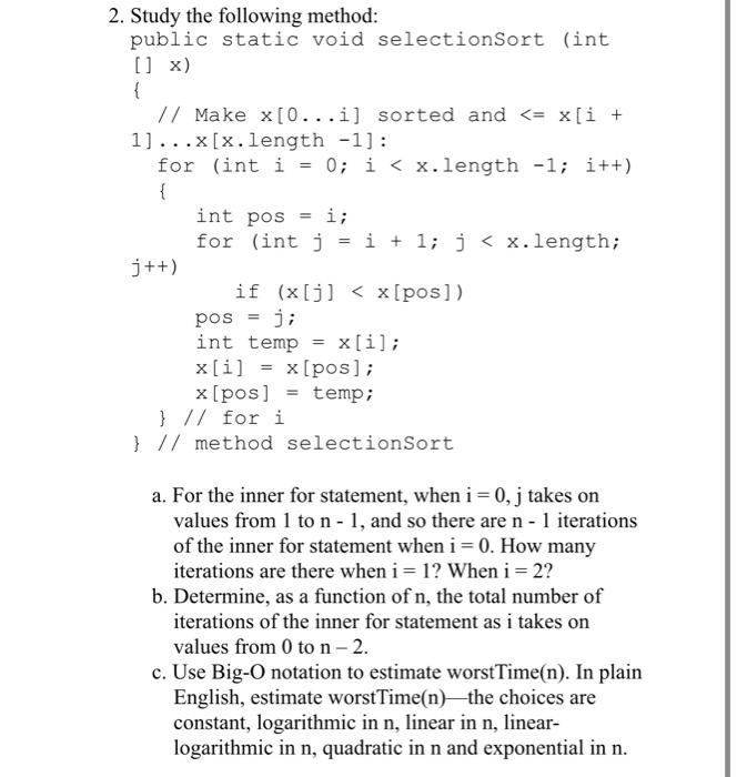 Solved 2. Study the following method: public static void | Chegg.com