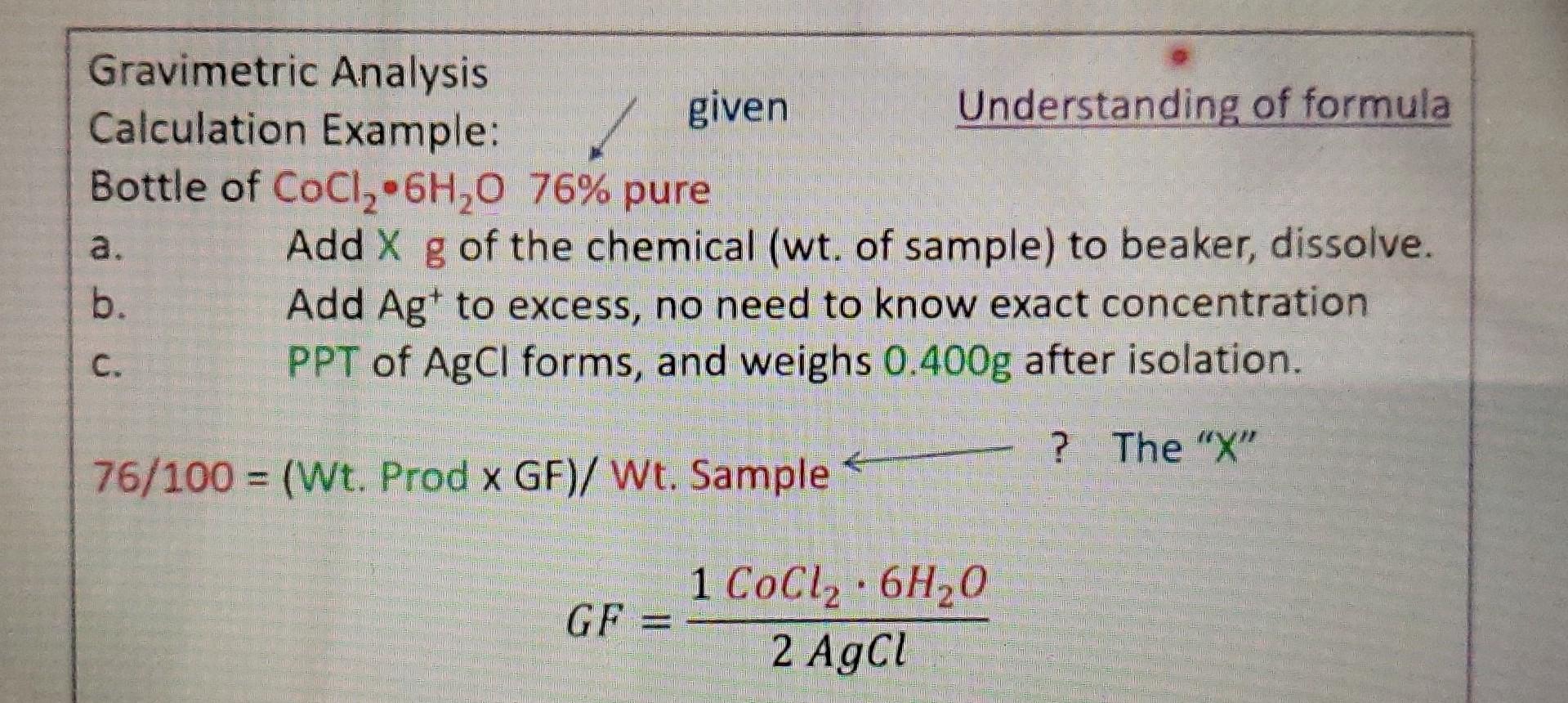 Solved Gravimetric Analysis Calculation Example: / given | Chegg.com