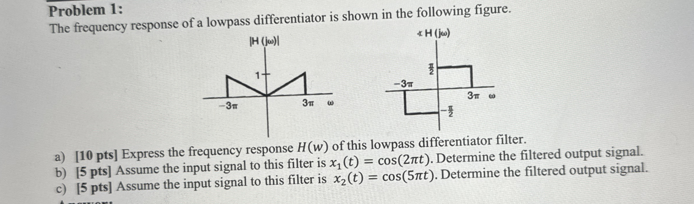 Solved Problem 1:The frequency response of a lowpass | Chegg.com
