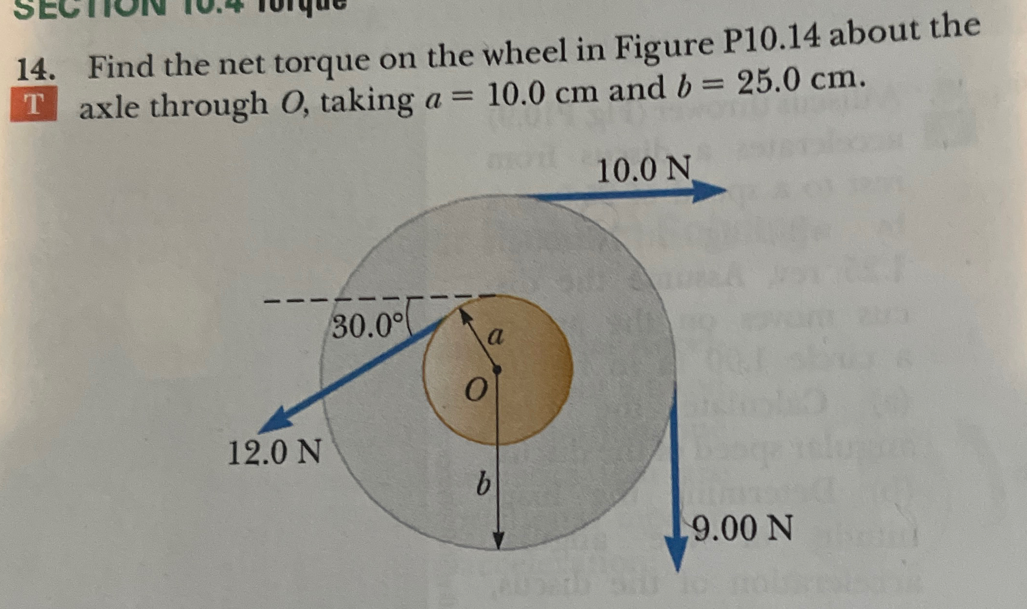 Solved Find the net torque on the wheel in Figure P10.14 | Chegg.com