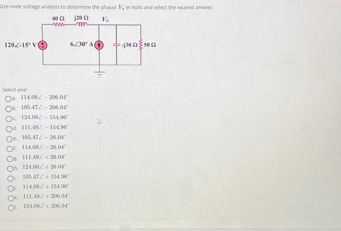 Solved Use node voltage analysis to determine the phasor Vx | Chegg.com