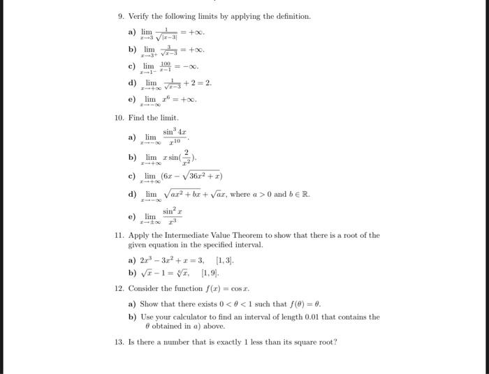 Solved 9. Verify the following limits by applying the | Chegg.com Solved 9. Verify the following limits by applying the | Chegg.com