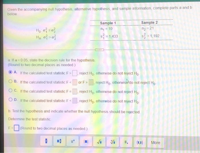 Solved Given the accompanying null hypothesis, alternative | Chegg.com