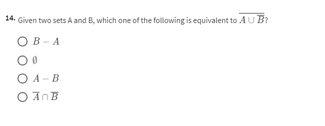 Solved Given two sets A and B, ﻿which one of the following | Chegg.com
