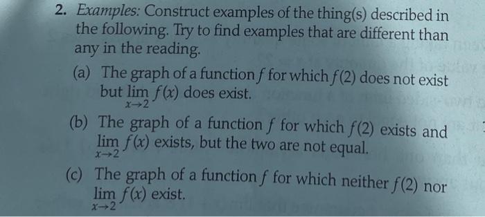 Solved 2. Examples: Construct examples of the thing(s) | Chegg.com