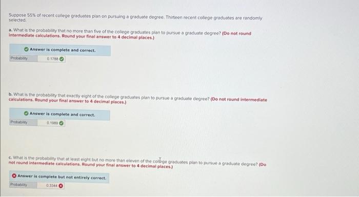 Solved Suppose 55% of recent college graduates plan on | Chegg.com