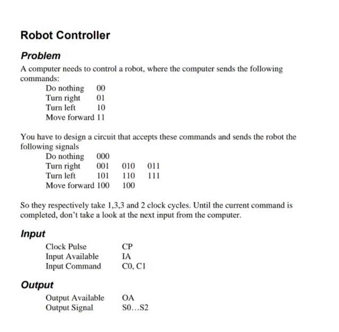 Solved Robot Controller Problem A computer needs to control | Chegg.com