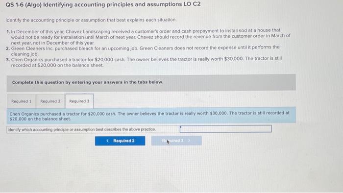 Solved QS 1.6 (Algo) Identifying accounting principles and | Chegg.com
