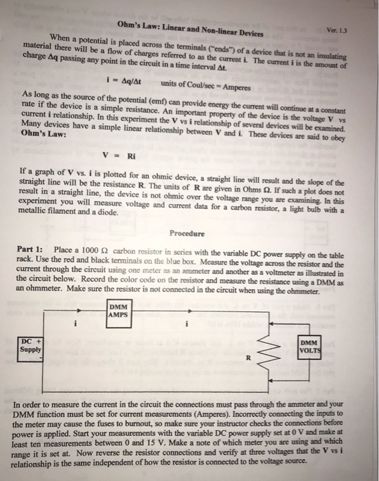 Solved Ohm's Law: Linear and Non-linear Devices Ver. 13 When | Chegg.com