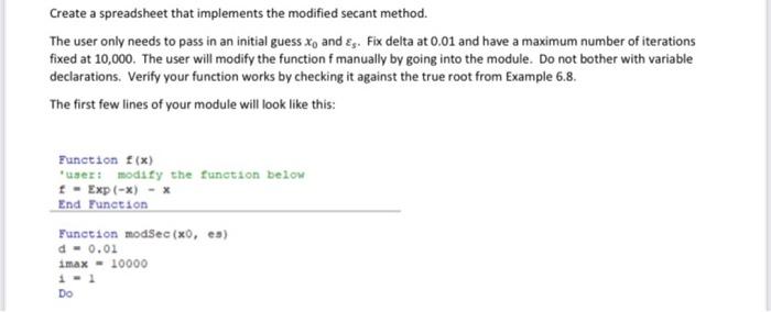 Create a spreadsheet that implements the modified | Chegg.com