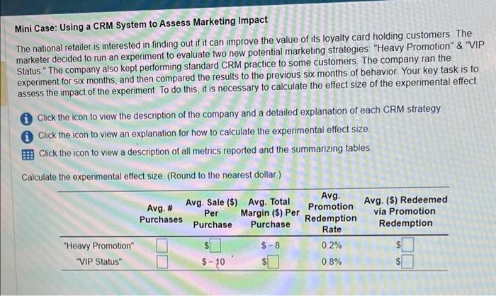 Solved Mini Case: Using a CRM System to Assess Marketing | Chegg.com