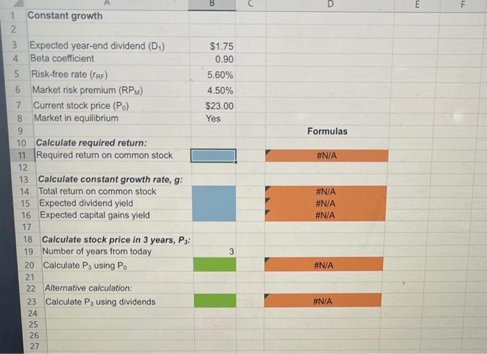 Solved 1 Constant growth 9 Formulas 10 Calculate required | Chegg.com