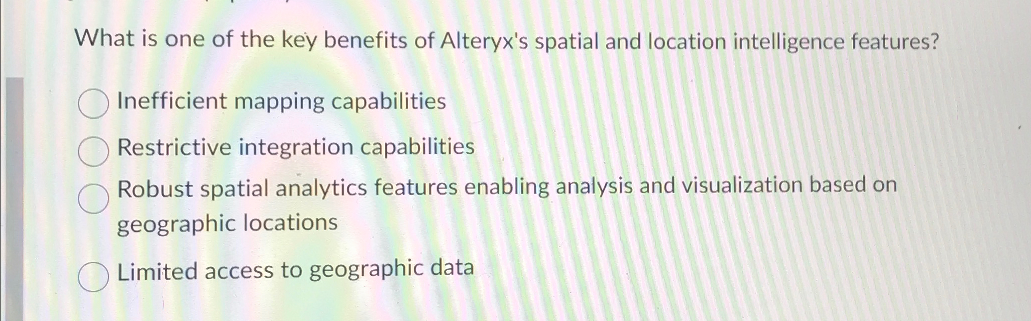 Solved What is one of the key benefits of Alteryx's spatial | Chegg.com