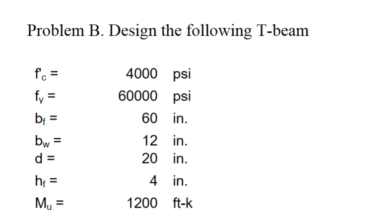 Solved Problem B. ﻿Design the following T-beam | Chegg.com