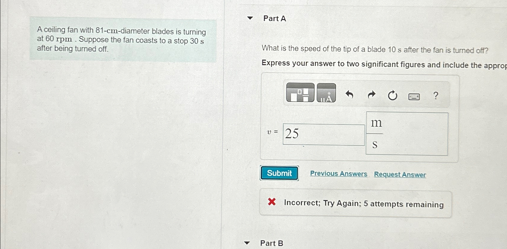 Solved A ceiling fan with 81-cm-diameter blades is turning | Chegg.com