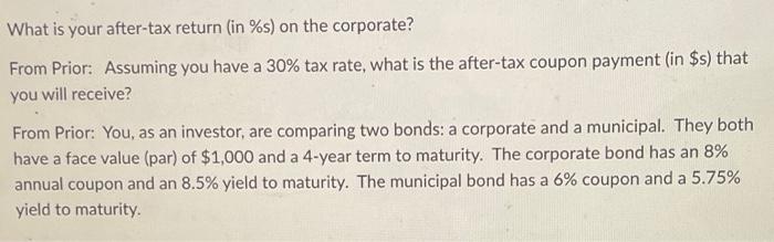 Solved What is your after-tax return (in %s) on the | Chegg.com