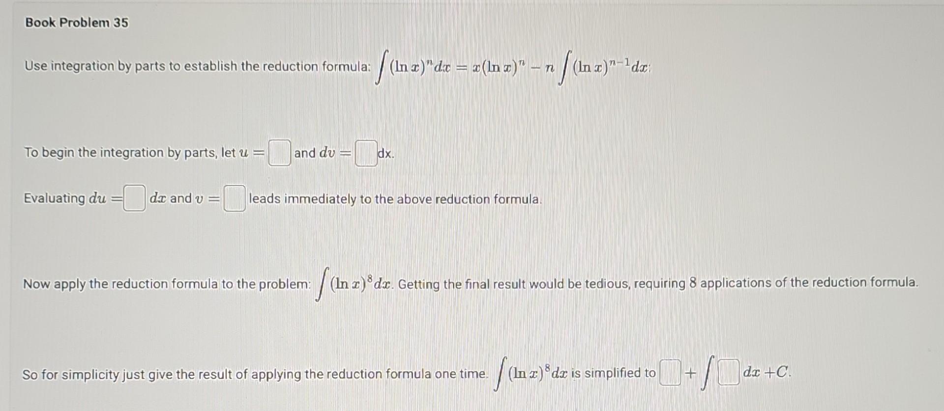 Solved Use integration by parts to establish the reduction | Chegg.com