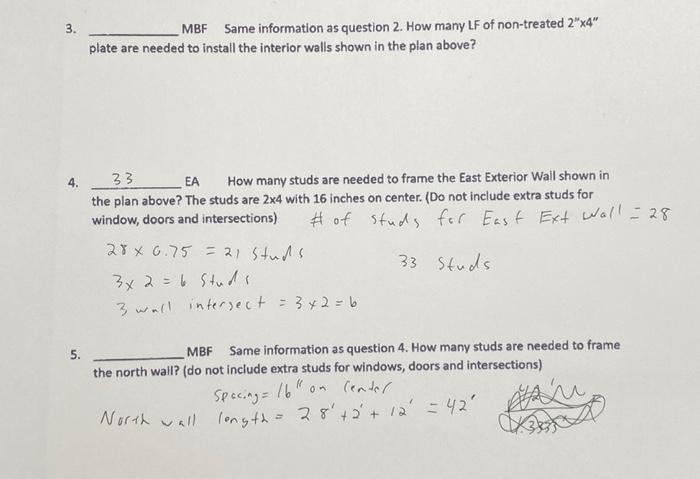 Construction estimating Use Plan detail to answer | Chegg.com